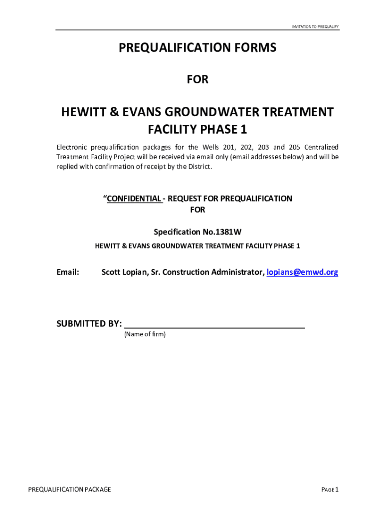 Fillable Online INVITATION TO PREQUALIFY PREQUALIFICATION FORMS Fax ...