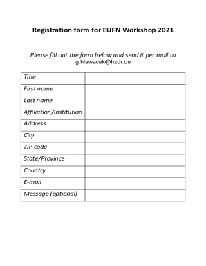 Fillable Online Registration form for EUFN Workshop 2021 Fax Email ...