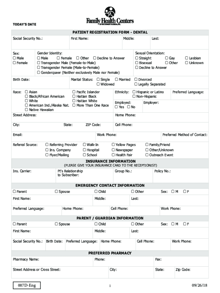 Fillable Online PATIENT REGISTRATION FORM - DENTAL Fax Email Print ...
