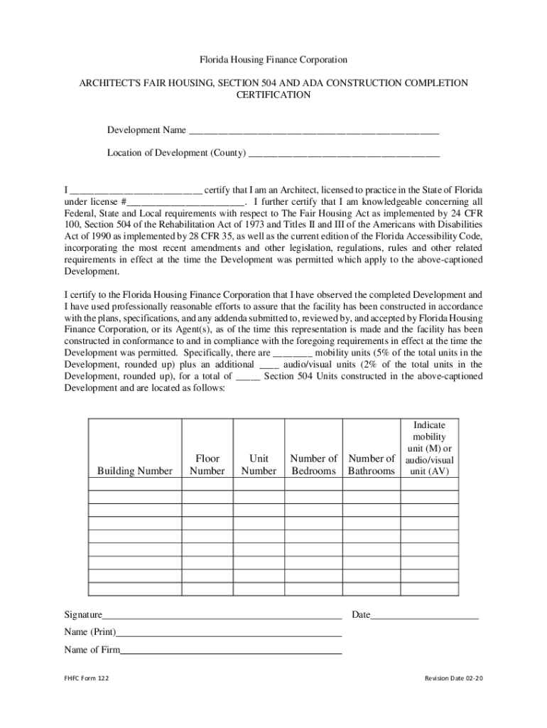 Fillable Online Fillable Online ARCHITECT'S FAIR HOUSING, SECTION 504 ...