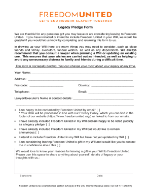 Fillable Online Legacy Pledge Form - cdns.freedomunited.org Fax Email ...
