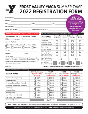 Fillable Online FROST VALLEY YMCA SUMMER CAMP 2022 REGISTRATION FORM ...