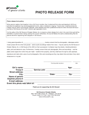 Fillable Online GSGATL Photo Release Form. When parents register their ...