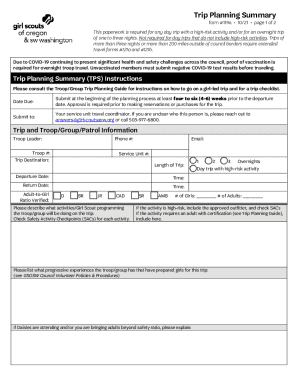 Fillable Online Trip Planning Summary (form #119a-cv). Trip Planning ...