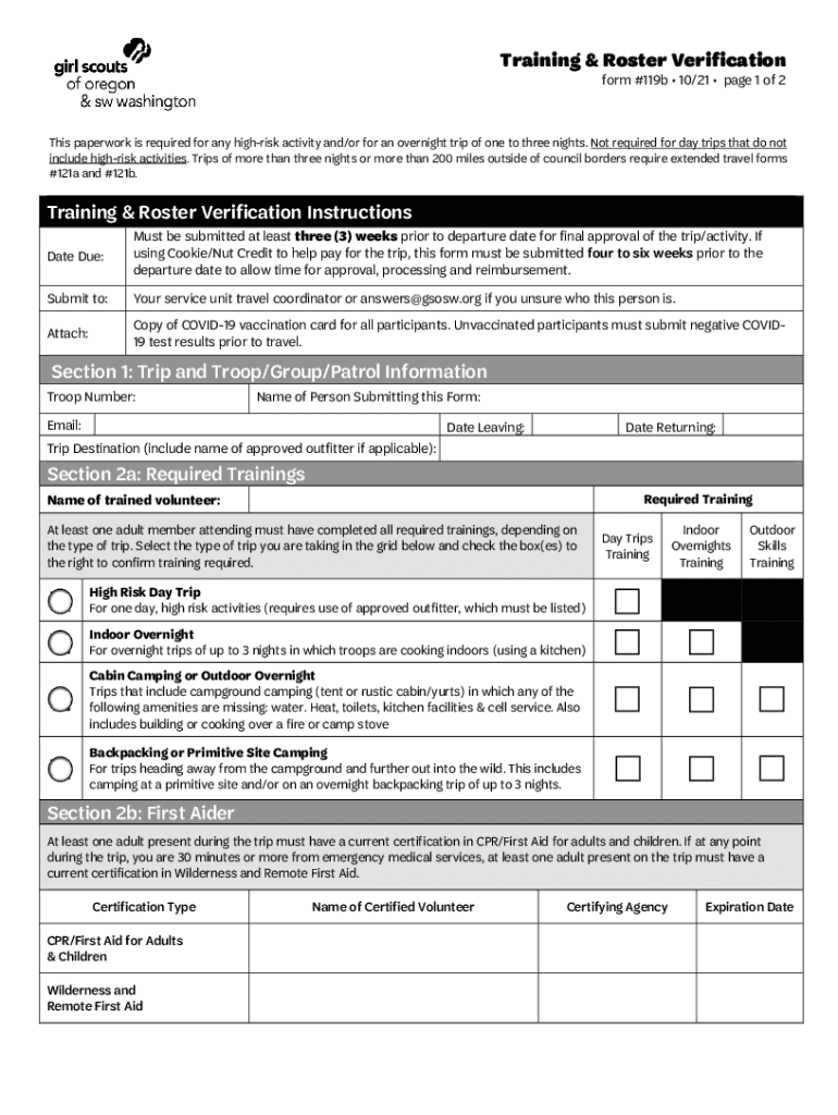 Fillable Online Training and Roster Verification (form #119b). Training ...