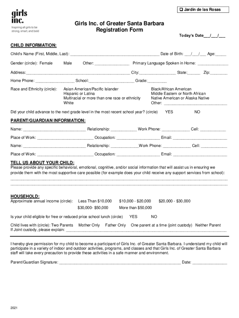 Fillable Online Girls Incorporated of Greater Santa Barbara Membership ...