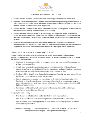 Fillable Online CONSENT FOR TELEHEALTH CONSULTATION - Free Online Form ...