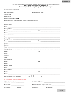 Fillable Online PLAN SUBMITTAL COVER SHEET Fax Email Print - pdfFiller