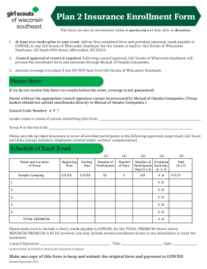 Fillable Online Plan 2 Insurance form - gswise.org Fax Email Print ...