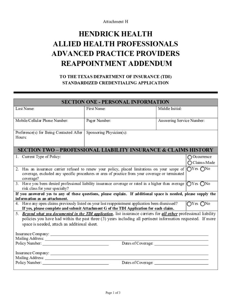 Fillable Online ALLIED HEALTH PROFESSIONALS INITIAL APPOINTMENT ...