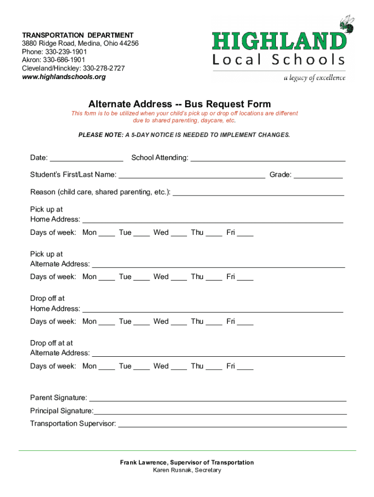 Fillable Online Alternate Address Bus Request Form Fax Email Print ...