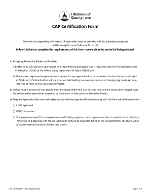 Fillable Online CAP Certification Form - hillsboroughcounty.org Fax ...