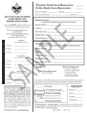 Fillable Online Draw Reservation Form 2022 Fax Email Print - pdfFiller
