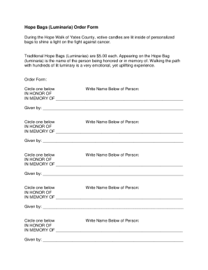 Fillable Online Hope Bags (Luminaria) Order Form Fax Email Print ...