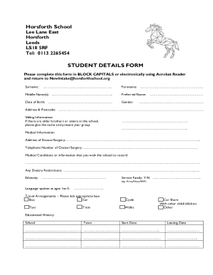 Fillable Online Lee Lane East Horsforth Leeds LS18 5RF Headteacher: Dr ...