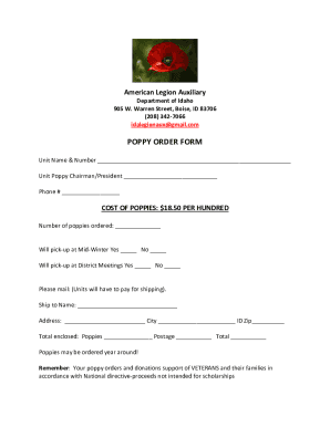 Fillable Online POPPY ORDER FORM - idahoala.org Fax Email Print - pdfFiller