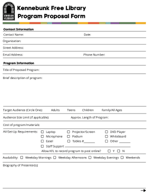 Fillable Online Kennebunk Free Library Program Proposal Form Fax Email ...