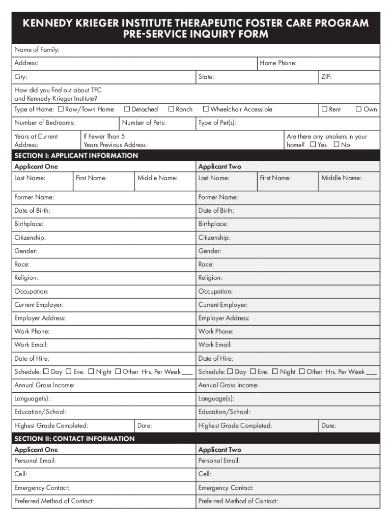 Fillable Online KENNEDY KRIEGER INSTITUTE THERAPEUTIC FOSTER CARE ...