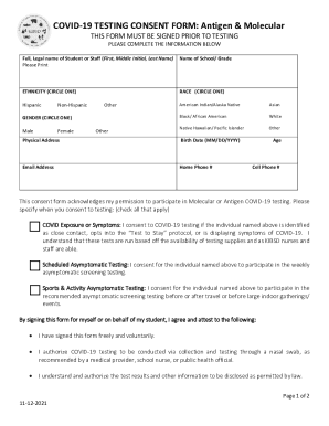 Fillable Online COVID Testing Consent Form for KIBSD Students and Staff ...