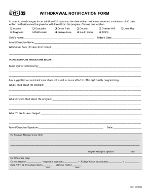 Fillable Online WITHDRAWAL NOTIFICATION FORM - kidscompany.org Fax ...