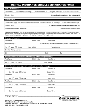 Fillable Online Delta Dental Individual & Family Plan Enrollment/Change ...