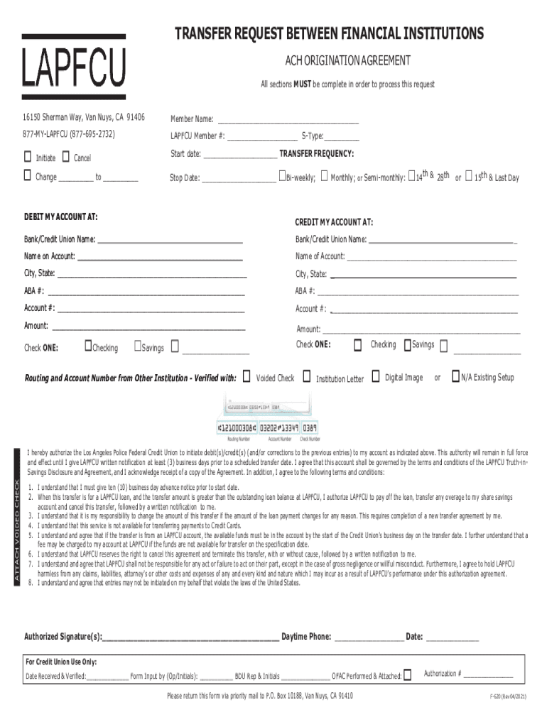 Fillable Online TRANSFER REQUEST BETWEEN FINANCIAL INSTITUTIONS ...