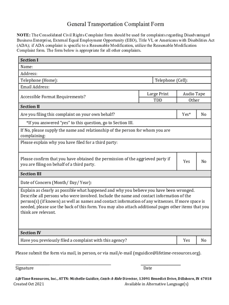 Fillable Online General Transportation Complaint Form - English.docx ...