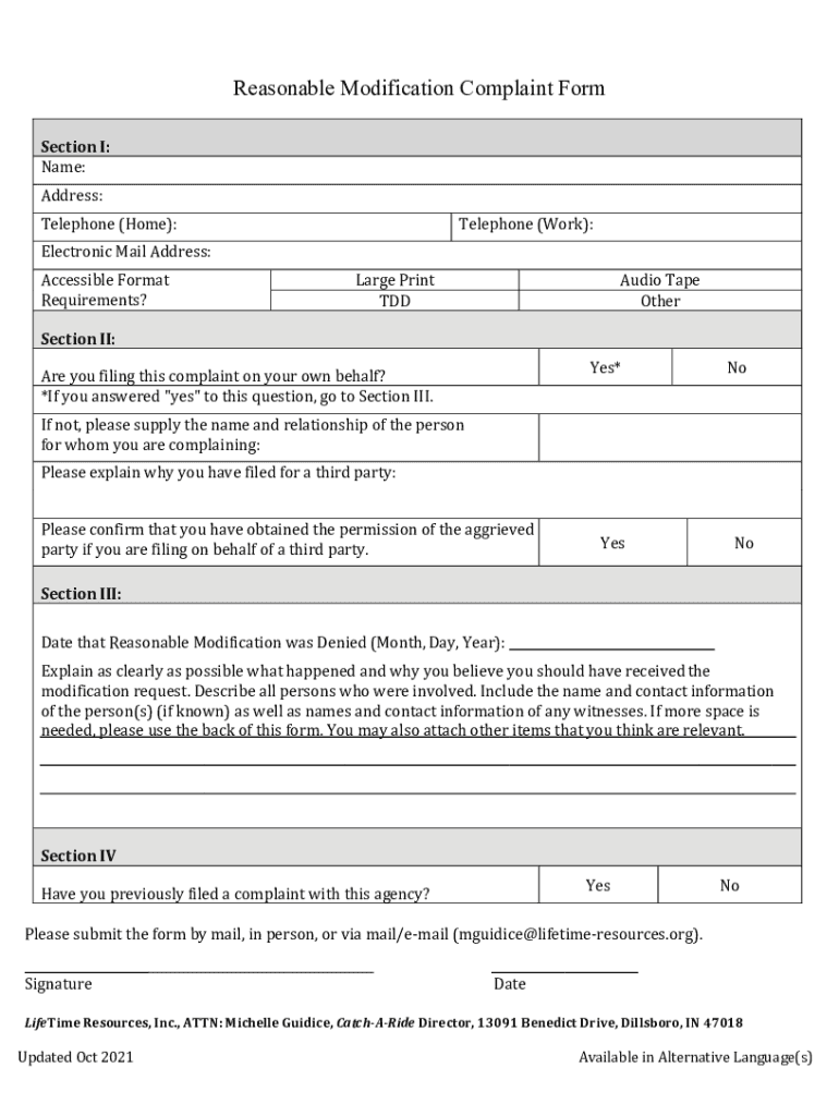 Fillable Online Reasonable Modification Complaint Form - English.docx ...