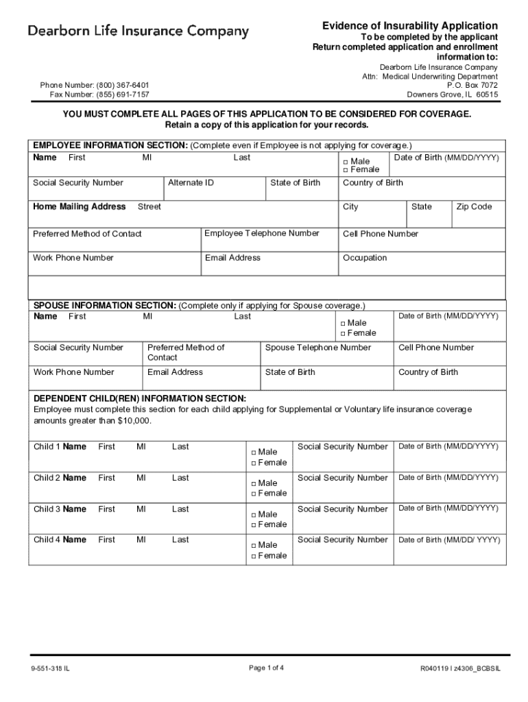 Fillable Online Evidence of Insurability Application To be completed by ...