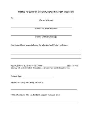 Fillable Online Notice of Lease Violation - Template - Word & PDF Fax ...