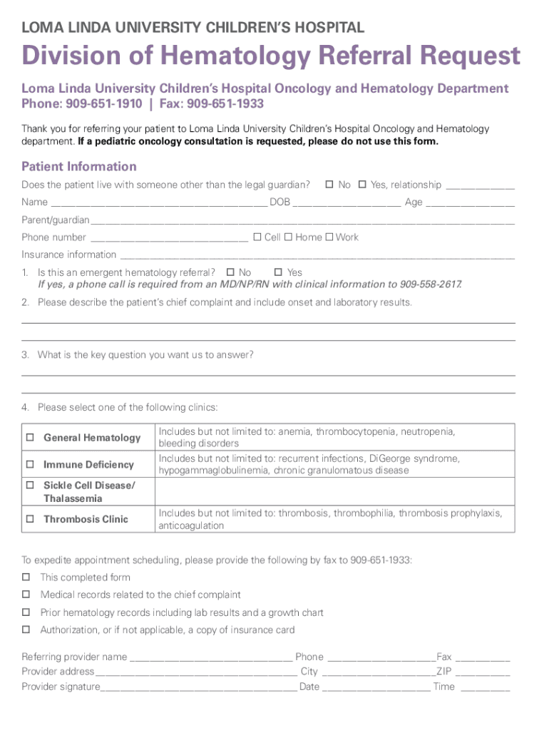 Fillable Online Referral Request Forms - Loma Linda University Children ...