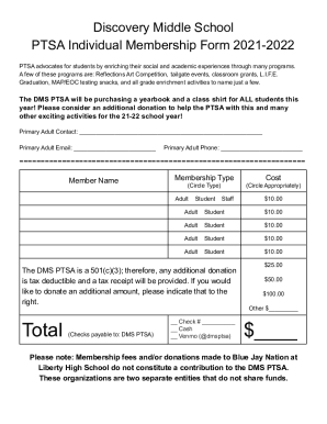 Fillable Online PTSA Individual Membership Form 21-22 Fax Email Print ...