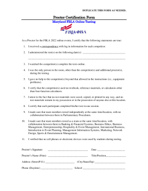Fillable Online Fillable Online Proctor Certification Form - Texas FBLA ...