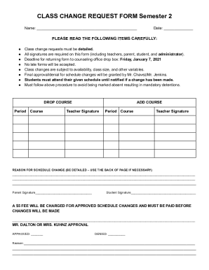 Fillable Online CLASS CHANGE REQUEST FORM Semester 2 Fax Email Print ...