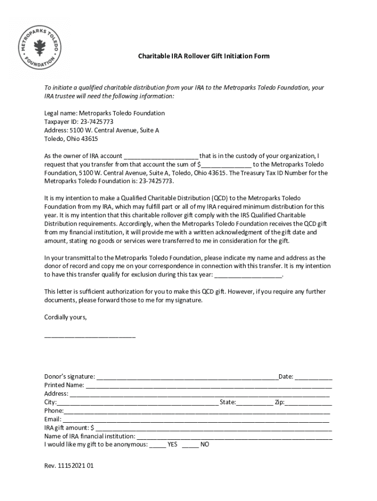 Fillable Online Ira Charitable Rollover Request Sample Letter To Your