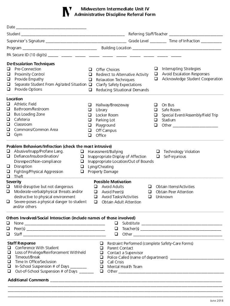Fillable Online Administrative Discipline Referral Form Fax Email Print ...