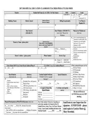 Fillable Online 2017-2018 SPECIAL EDUCATION CLASSROOM TEACHER (PIMS ...