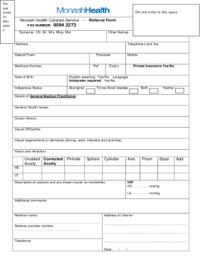 Fillable Online Monash Health Cataract Service--Referral Form Fax Email ...