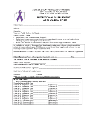 Fillable Online APPLICATION FORM NUTRITIONAL SUPPLEMENT Fax Email Print ...