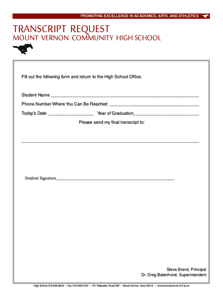 Fillable Online Request Official Transcript University Of Mount Olive Fax Email Print - pdfFiller