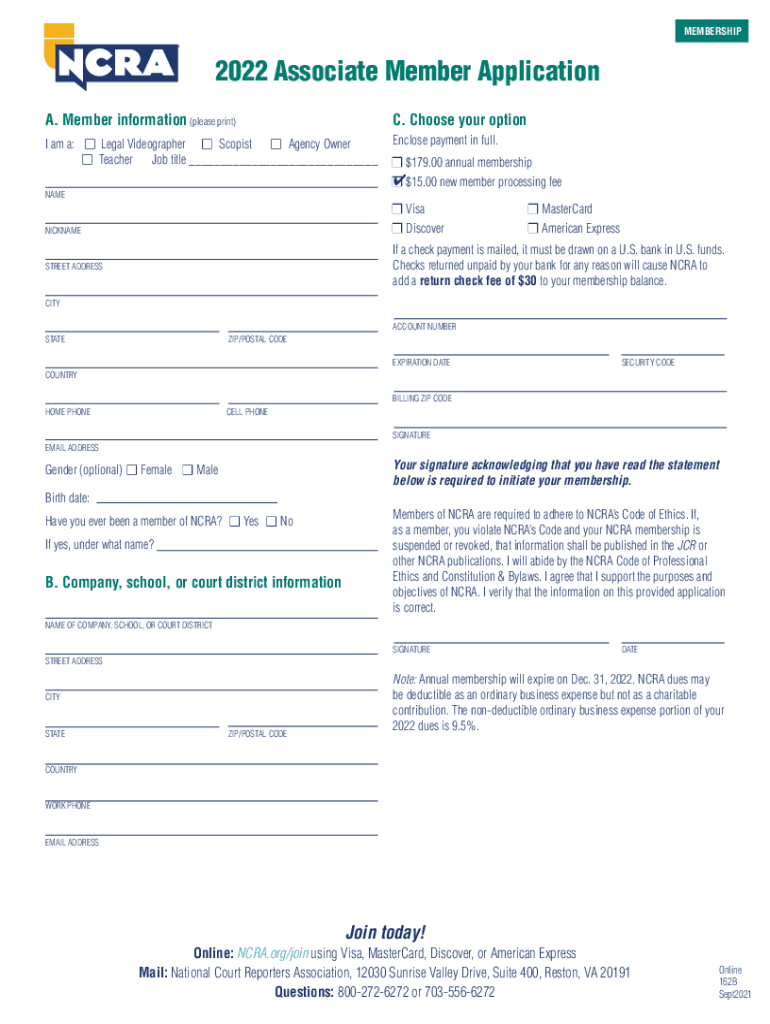 Fillable Online Fillable Online Associate Member Application Choose ...