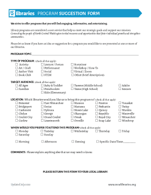 Fillable Online NCW LIBRARIES PROGRAM SUGGESTION FORM Fax Email Print ...