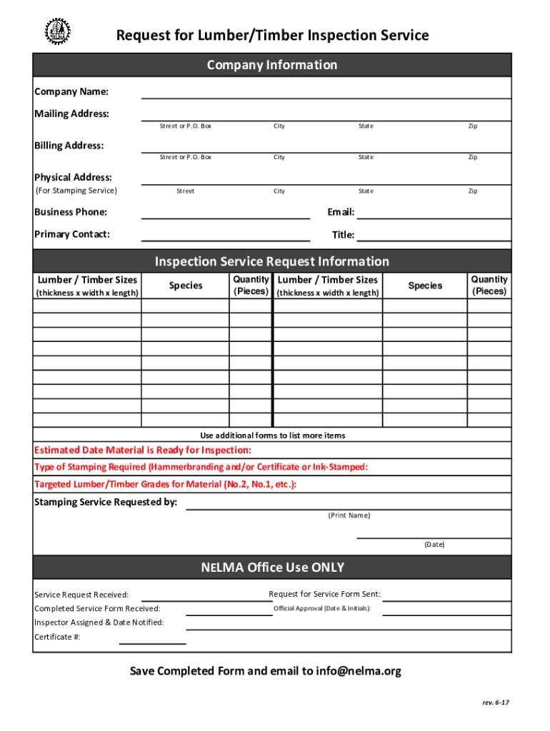 Fillable Online Request for Lumber/Timber Inspection Service Fax Email ...