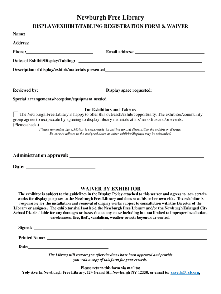 Fillable Online Get the free DISPLAY/EXHIBIT/TABLING REGISTRATION FORM ...