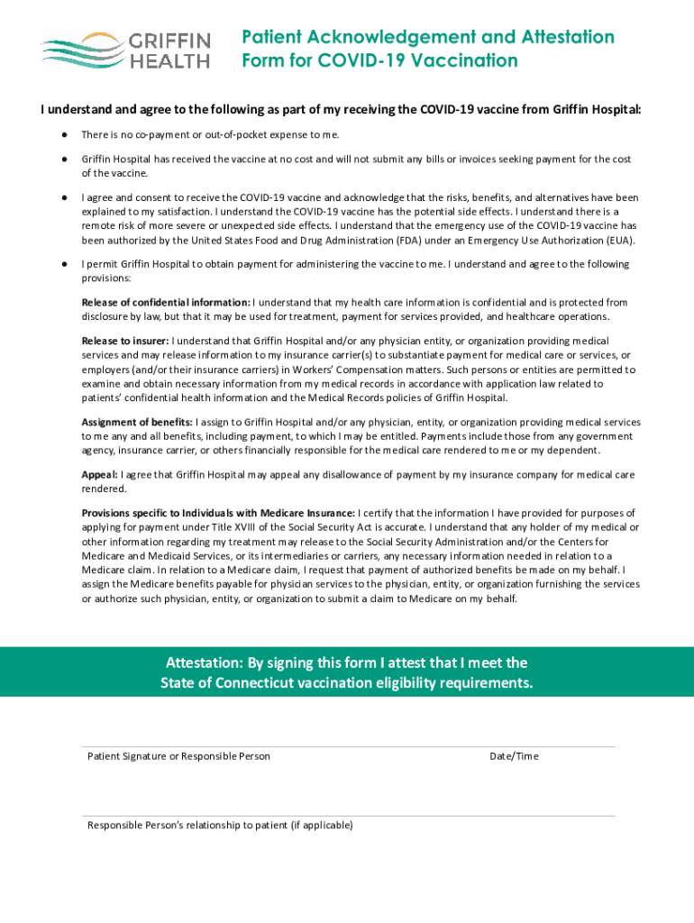 Fillable Online Patient Acknowledgement Form For COVID-19 Vaccination ...