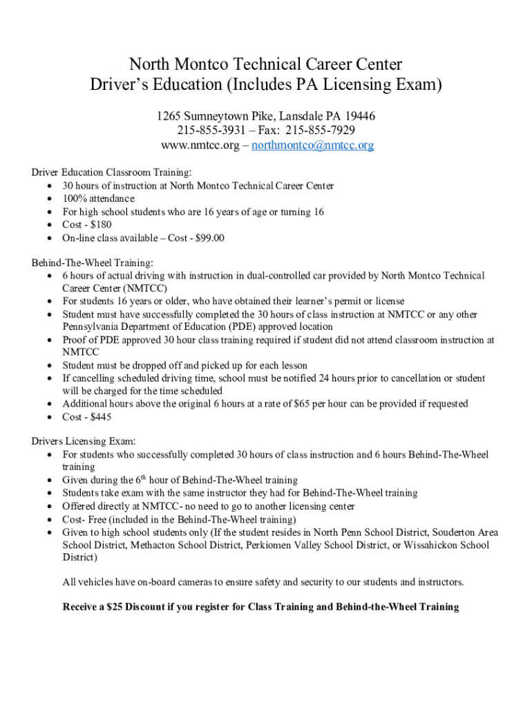 Fillable Online Get the free North Montco Technical Career Center Drivers ... Fax Email Print ...