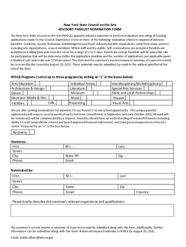 Fillable Online NYSCA Panelist Nomination Form Fax Email Print - pdfFiller