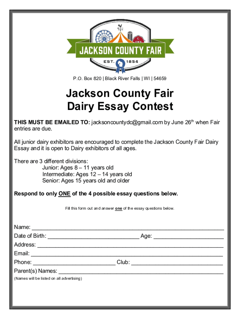 Fillable Online 2021 Dairy Essay Contest Form Fax Email Print - pdfFiller