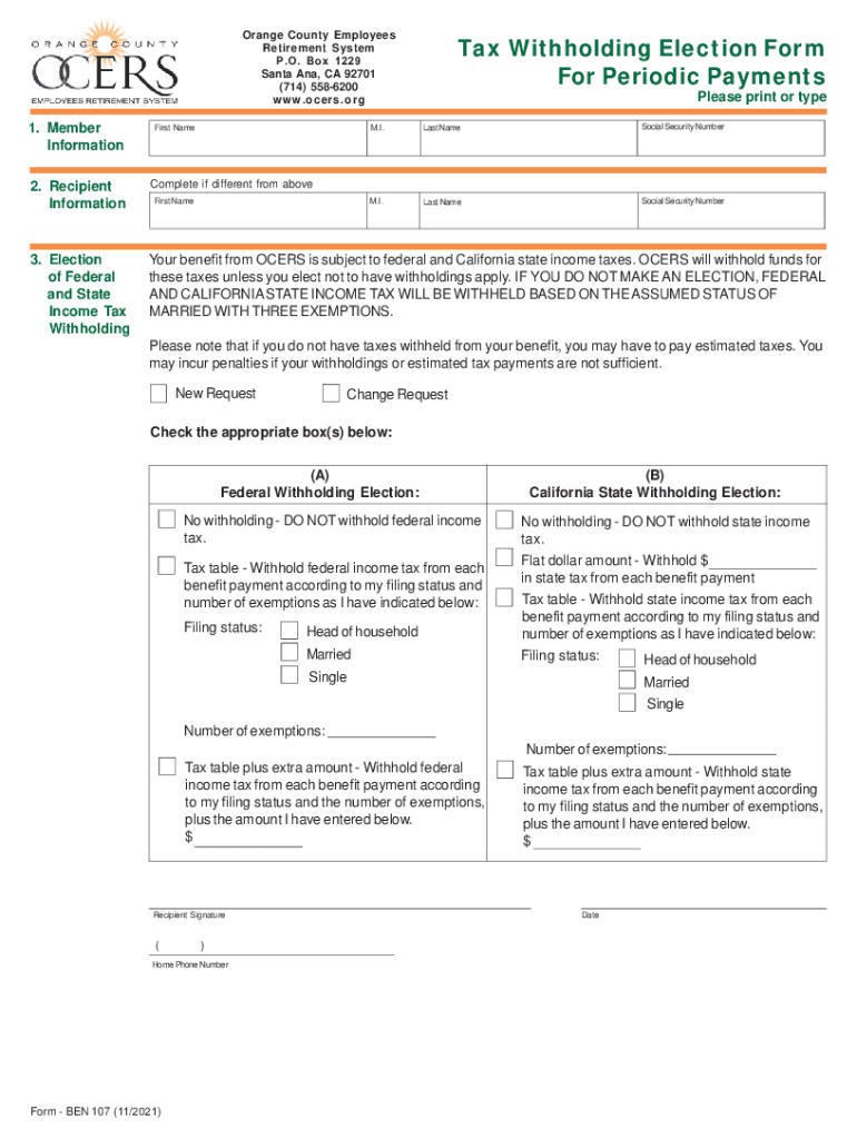 Fillable Online Tax Withholding Election Form for Periodic Payments ...