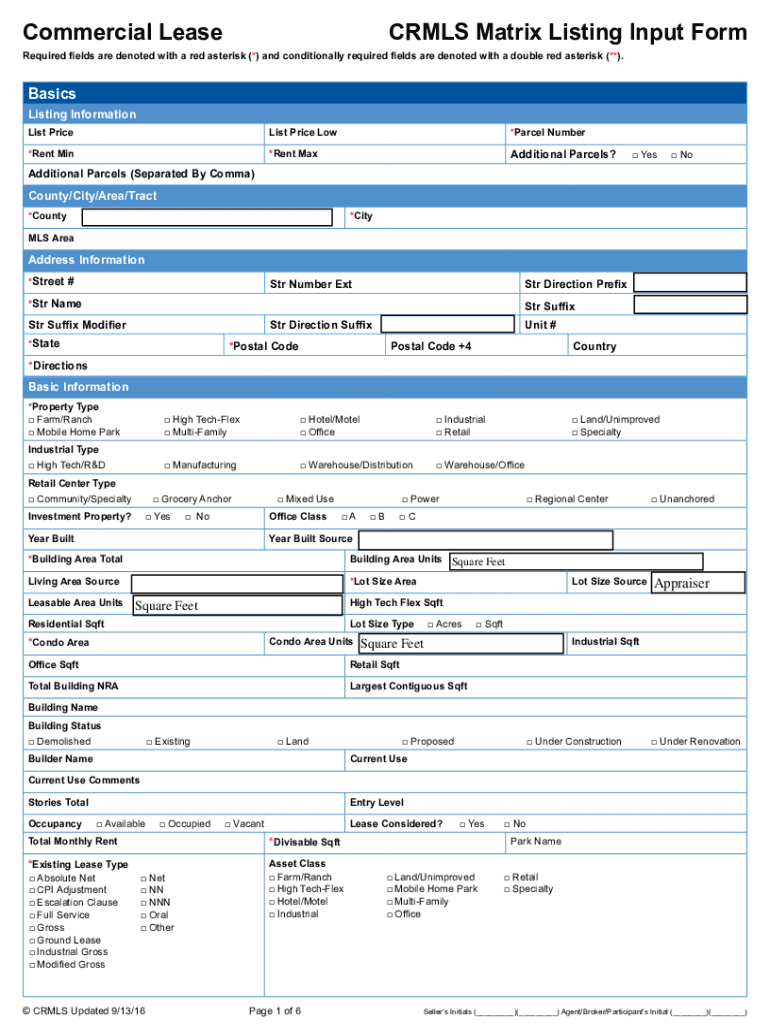 Fillable Online Residential Lease CRISNet MLS Matrix Listing Input Form ...